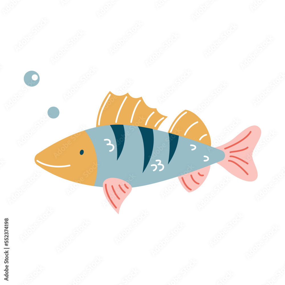 Cartoon fish salmon isolated on white. National culture symbol of ...