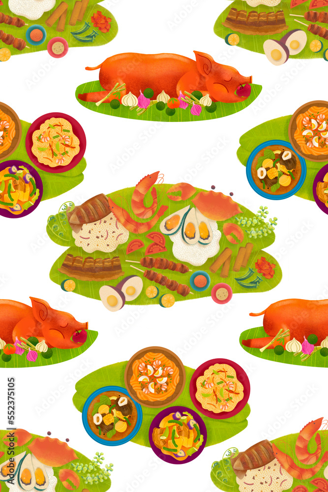 Filipino lechon roasted pig, boodle food fight spread, bulalo, pinakbet ...