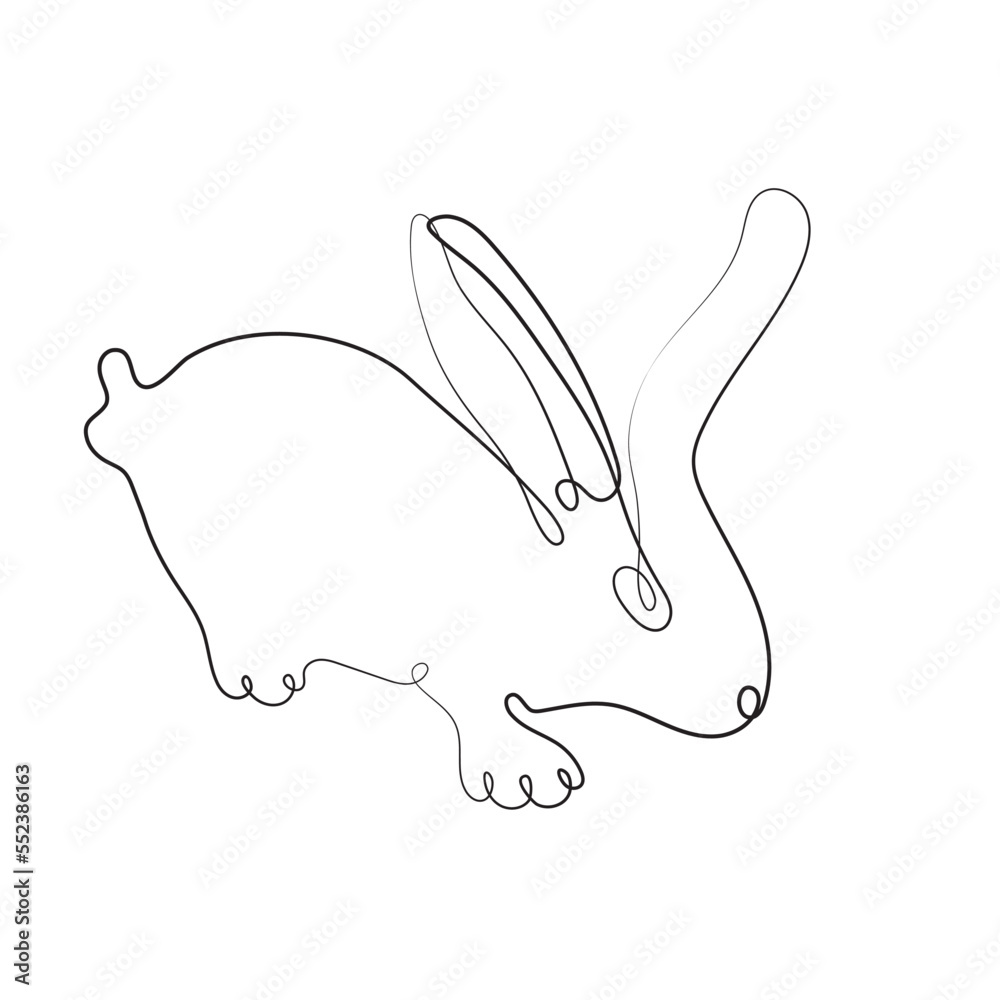 Line art of Wild hare. Modern outline drawing bunny. Easter wrapping ...