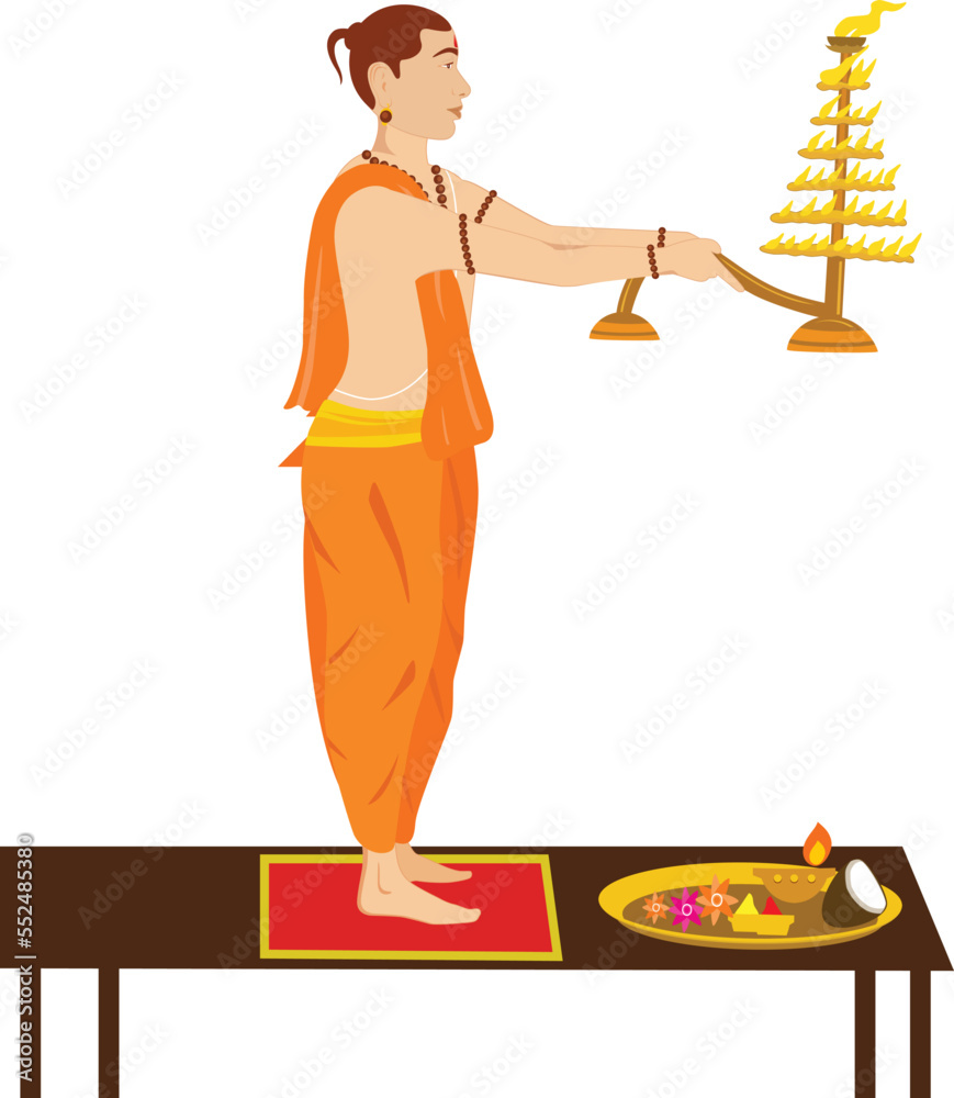 Beautifully designed Indian priest pandit doing the maha aarti at the ...