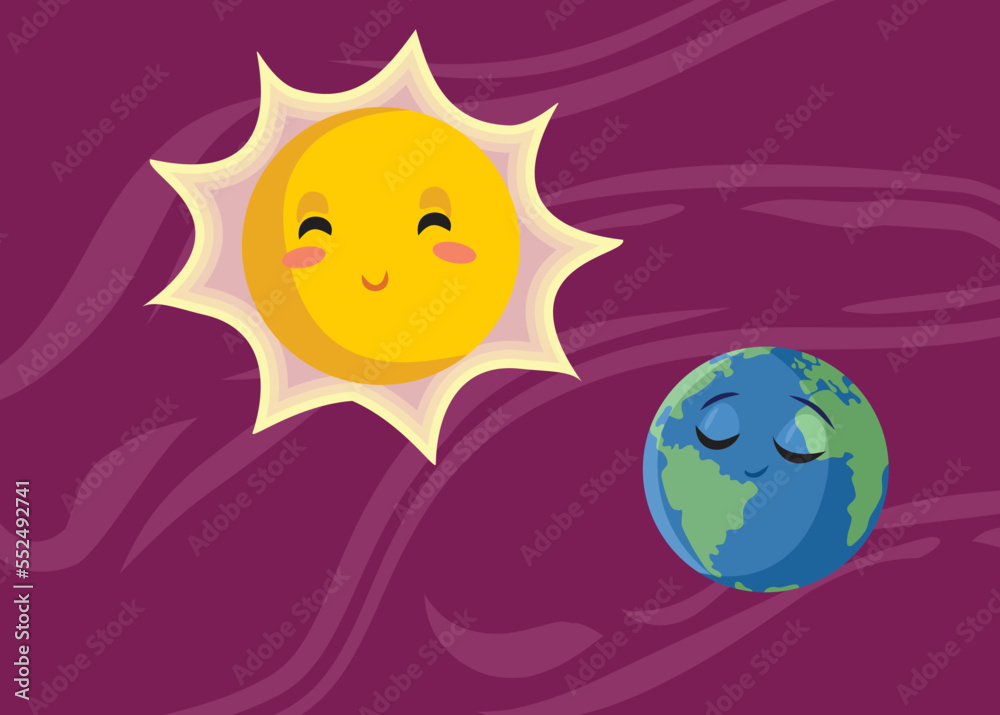 Sun and Earth Funny Characters Vector Cartoon Illustration. Cute ...
