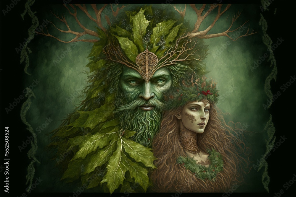The Green Man and the Goddess at Yule Stock Illustration | Adobe Stock