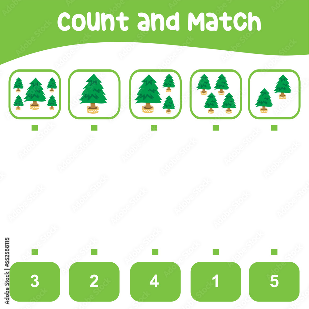 Count and match the Christmas tree image with the number. Printable ...