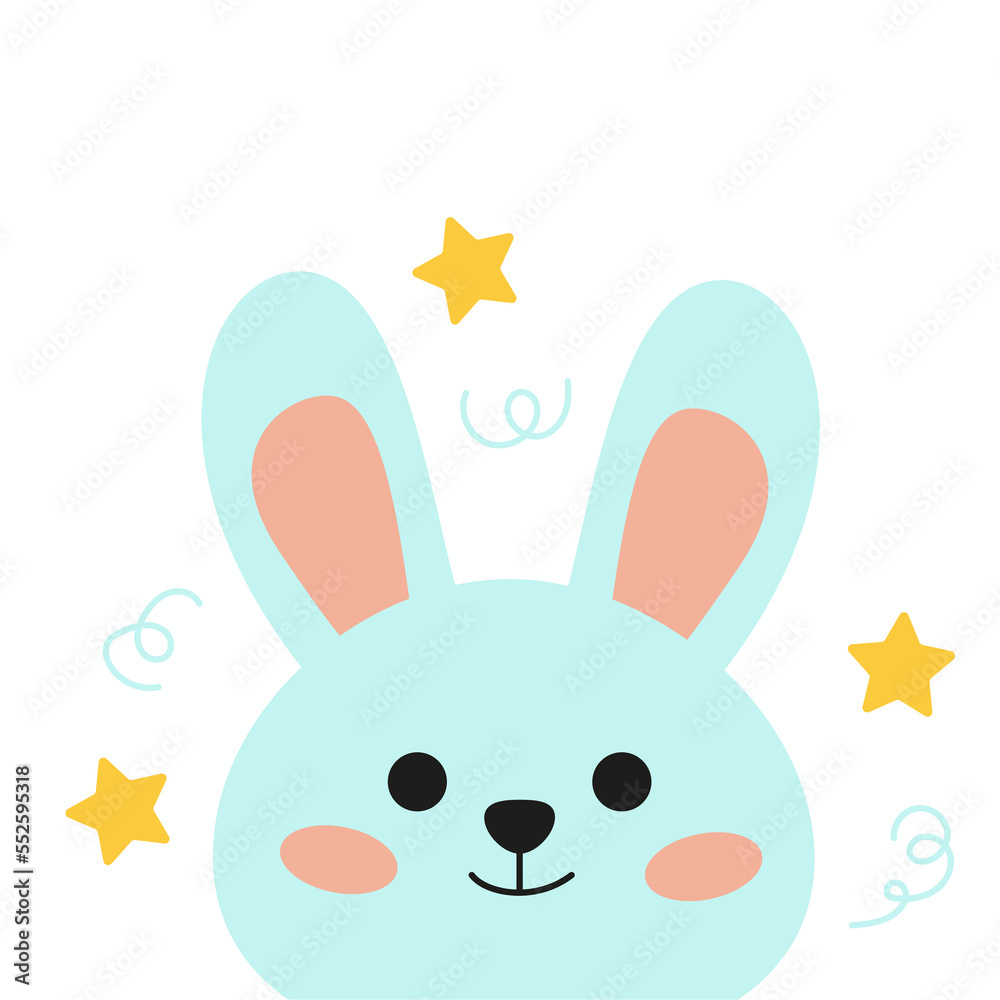 Cute kawaii cartoon blue rabbit with stars on a white background ...
