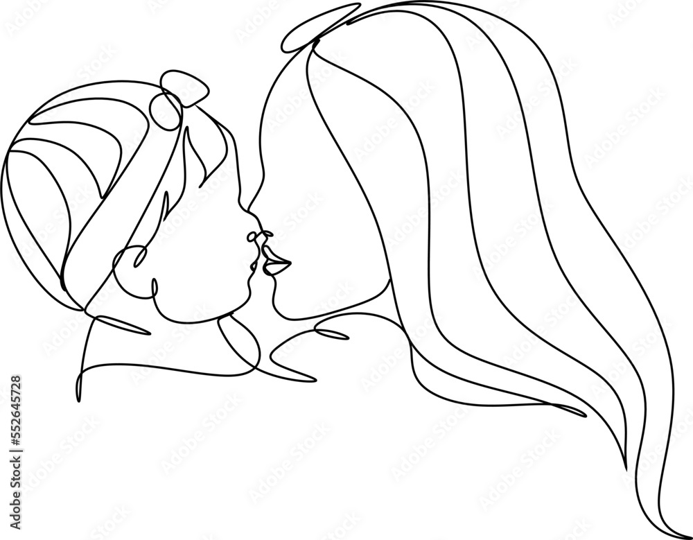 Abstract mother with a child in continuous one line drawing art style ...
