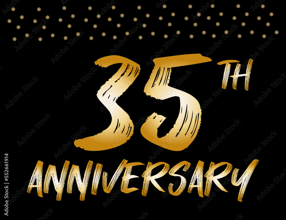 35th anniversary logo with confetti golden. Thirty-five years gold ...