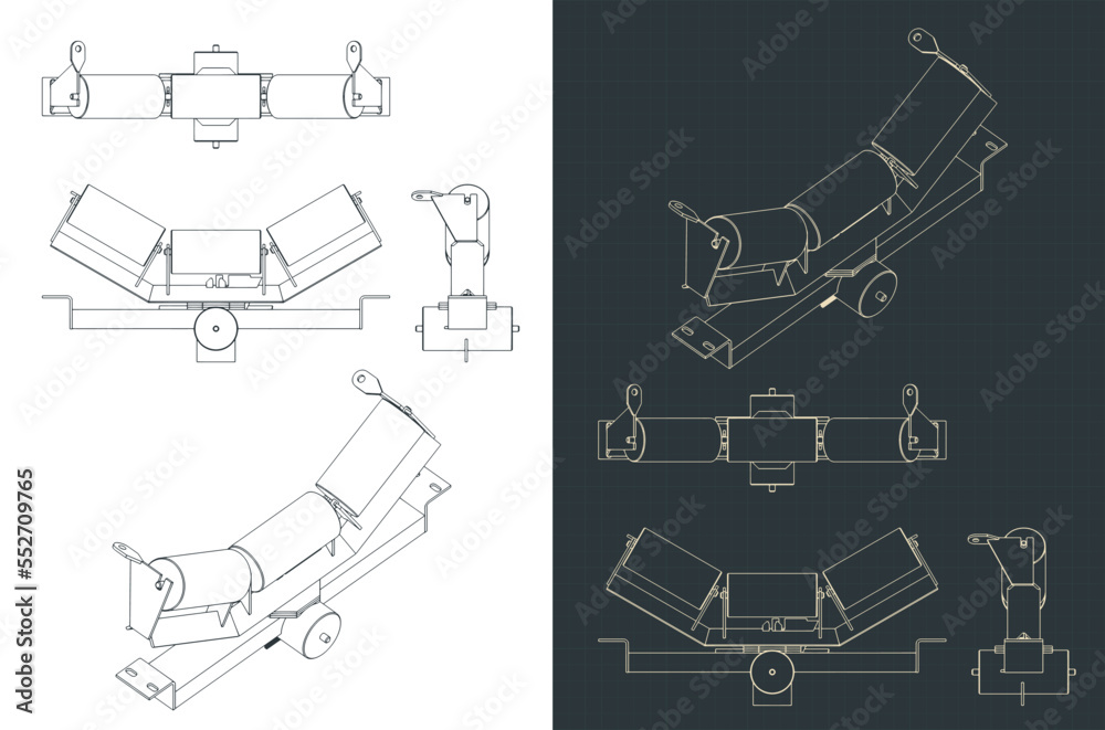 Conveyor roller frame mechanism blueprints Stock Vector | Adobe Stock
