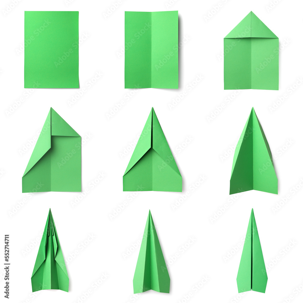 How to make paper plane: step by step instruction. Collage with photos ...