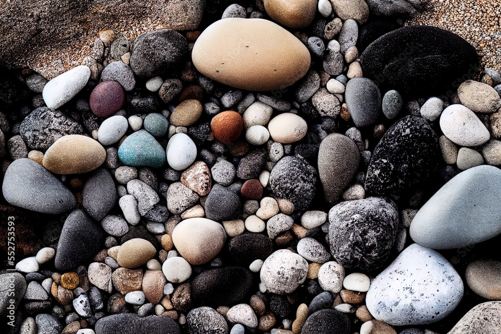 a bunch of rocks that are on the ground together and some are all ...