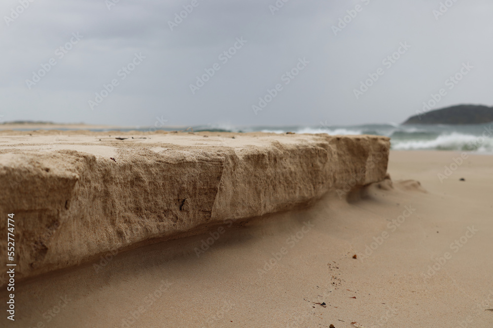 Sand cliff at Fingal Beach on an overcast day Stock Photo | Adobe Stock