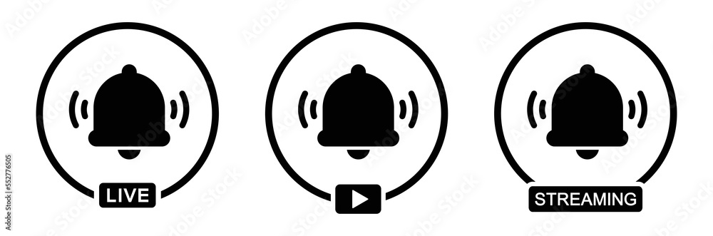 Live streaming notification icon. Bell notification icon, vector ...
