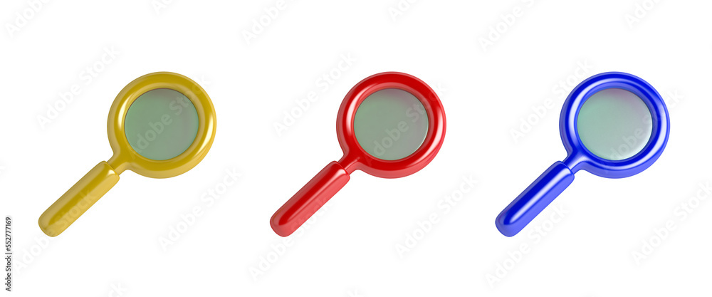 Set of magnifying glass cartoon style on transparent background, 3d ...