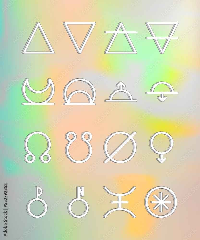 ASTROLOGY ELEMENTS zodiac horoscope thin line label linear design ...