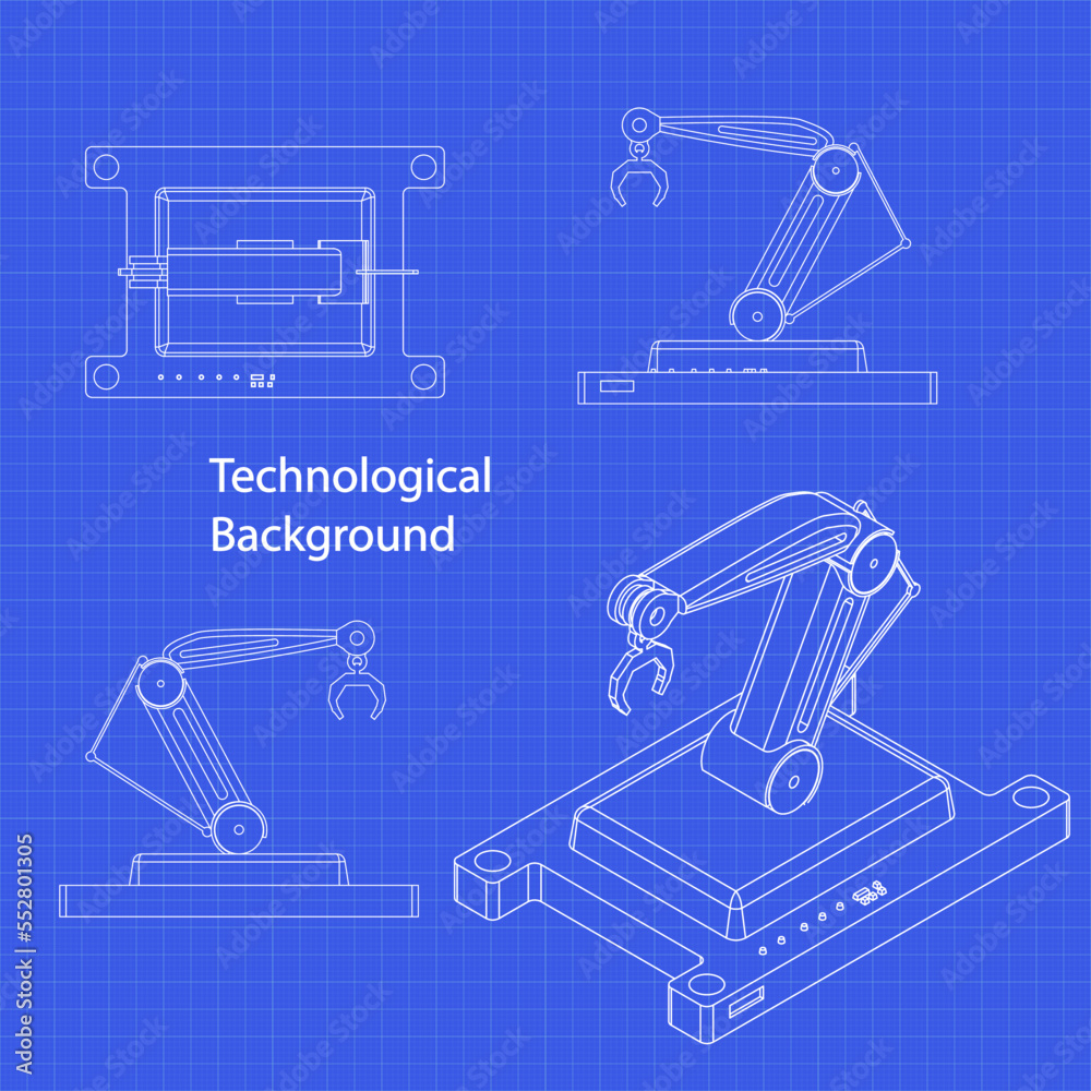 Industrial robot. Abstract technology background. Vector blueprint ...
