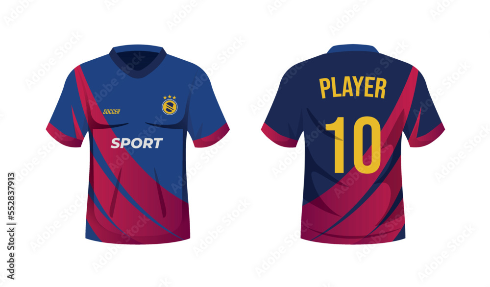 Soccer shirt isolated on white background. Front and back view soccer ...
