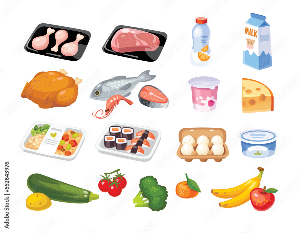 Cartoon food and drink vector set, collection isolated on white. Food ...