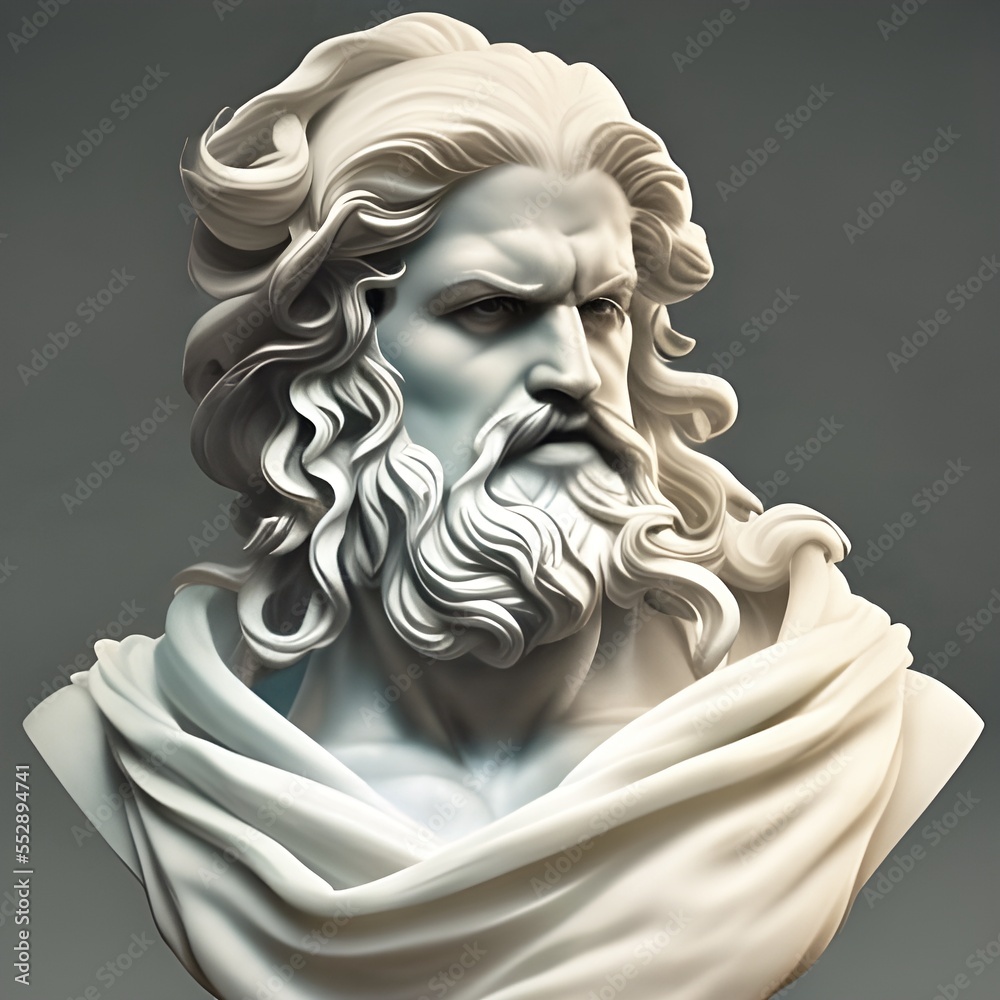 Stock-Illustration „Generative AI image featuring a chiseled white marble statue bust of Greek ...