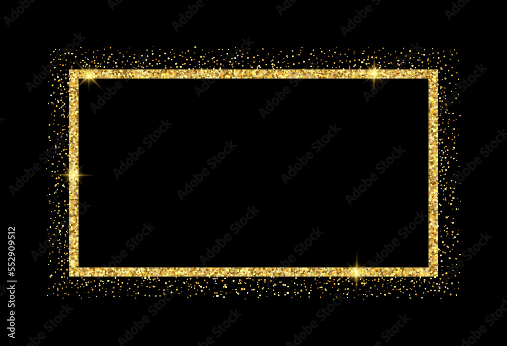 rectangle golden glitter frame with sparkling stars, luxury template ...