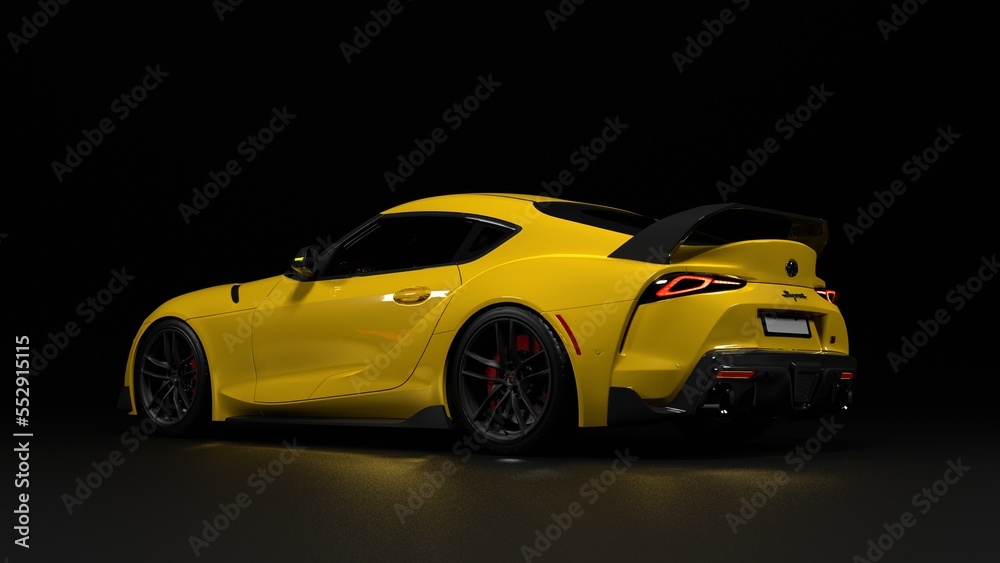 New Toyota GR Supra, luxury Yellow Sportscar isolated on black ...