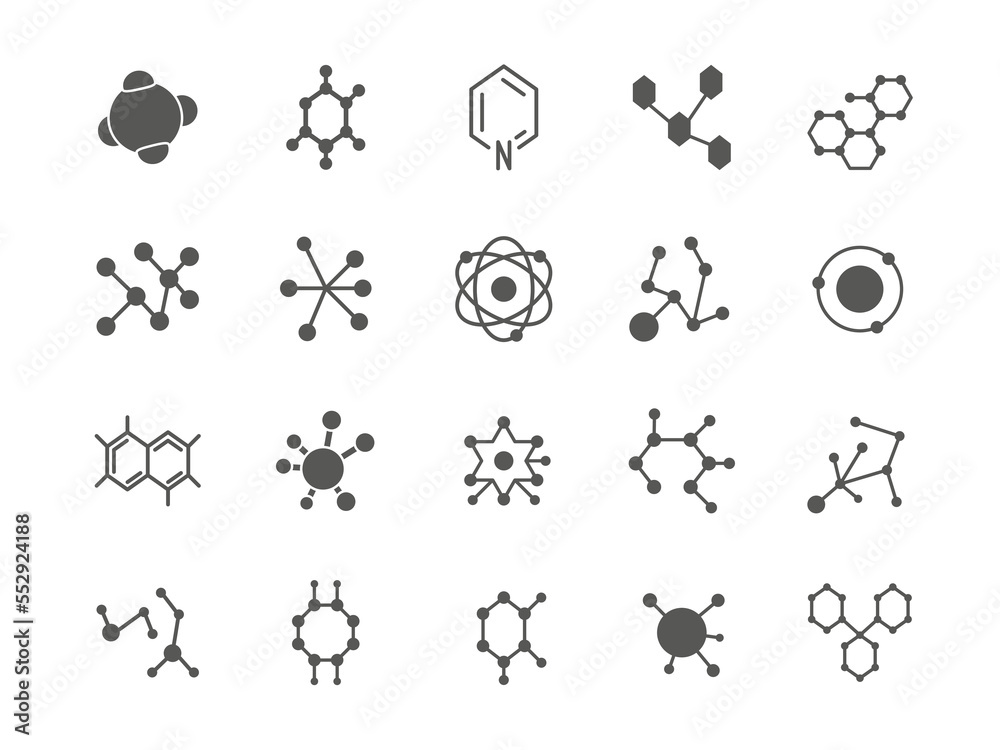 Vector de Stock Chemical icons, molecular formula, atoms structure. Ion ...