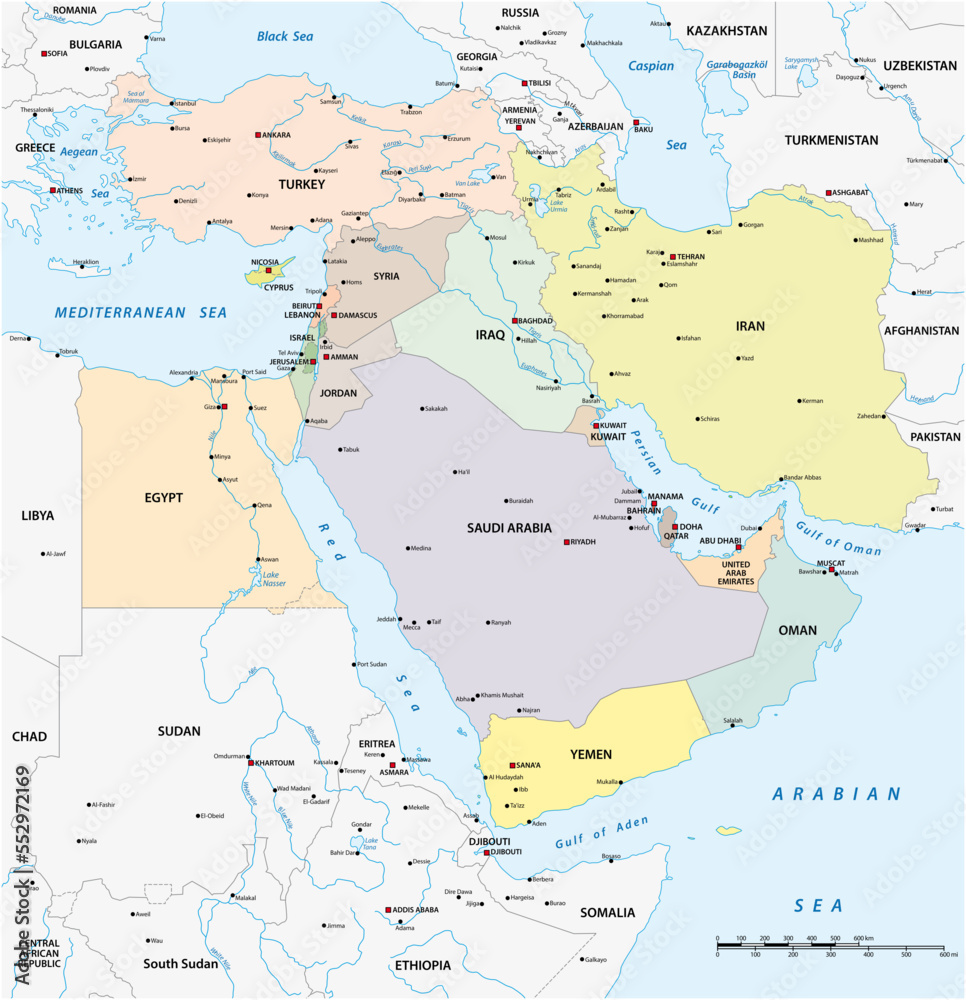 Vector map of middle east geopolitical region Stock Vector | Adobe Stock