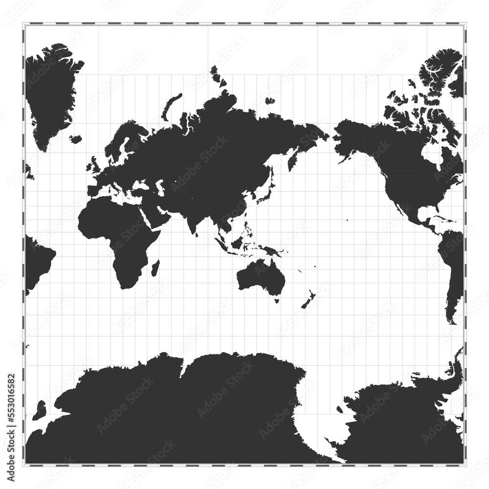 Vector world map in Spherical Mercator projection. Geographical map with latitude and longitude ...
