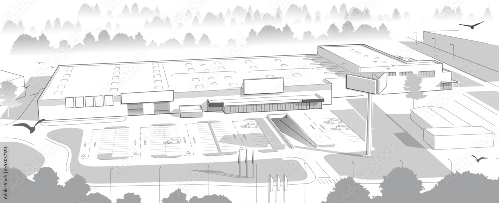 Vector illustration of building. company. Technical drawing. Vector ...