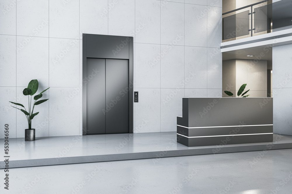 Luxury office lobby interior with elevator and reception desk ...