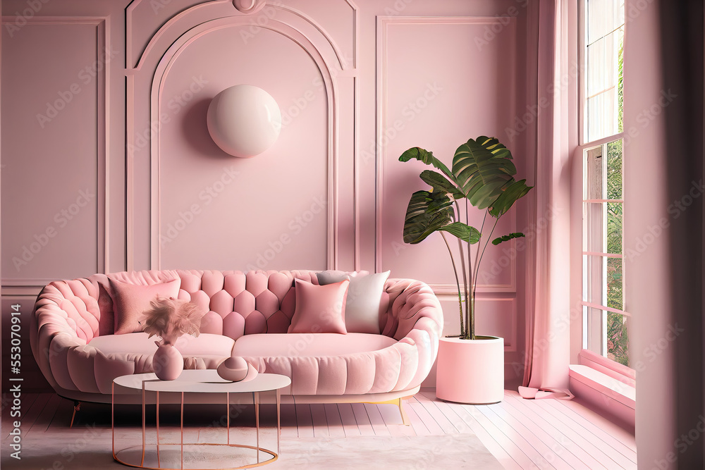 luxury pink pastel living room interior with sofa Stock Illustration Adobe Stock