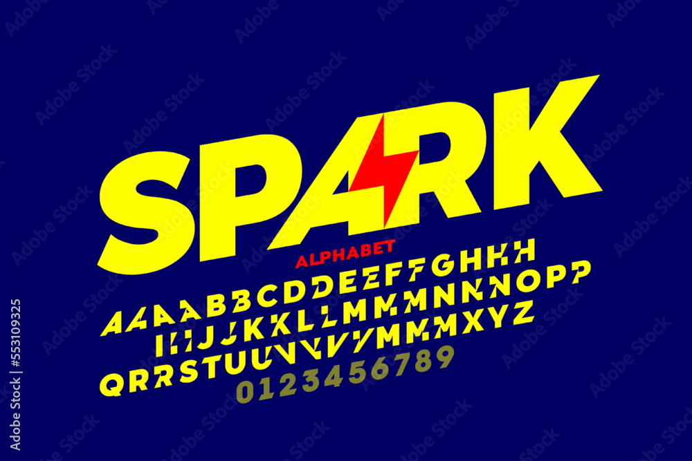 Lighting bolt sign style font design, alphabet letters and numbers ...
