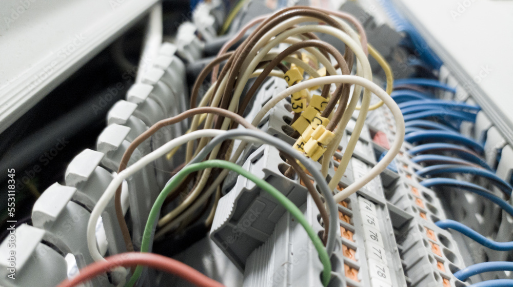 Stock-Foto „Terminal of control. Control panel assembly with wire and ...