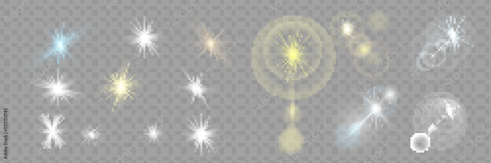 Light effect set. Glow isolated white transparent light effect set ...