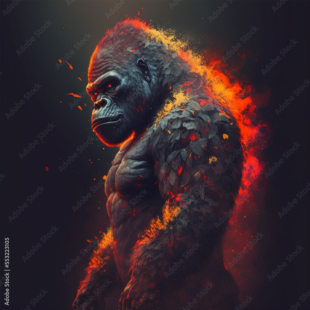 Stock-Illustration „Lava Gorilla on a dark background“ | Adobe Stock