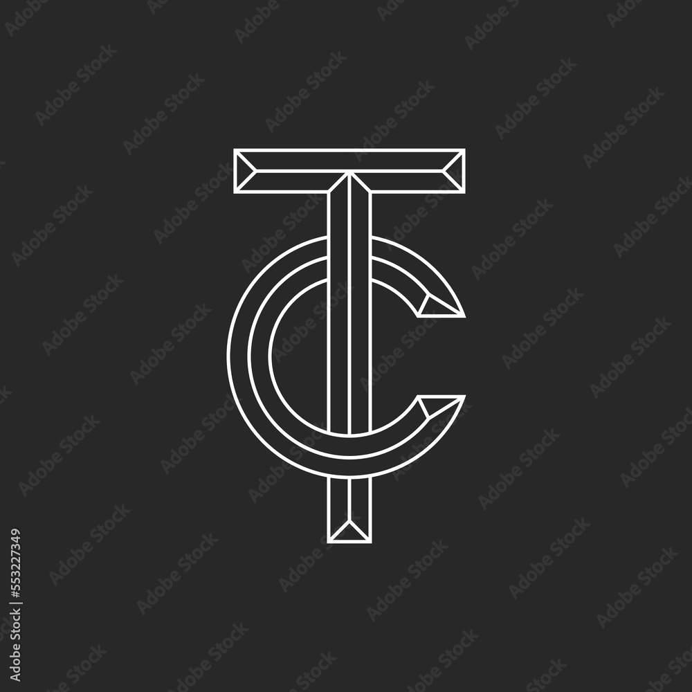 Initials letters TC or CT logo monogram outline linear shape on the ...