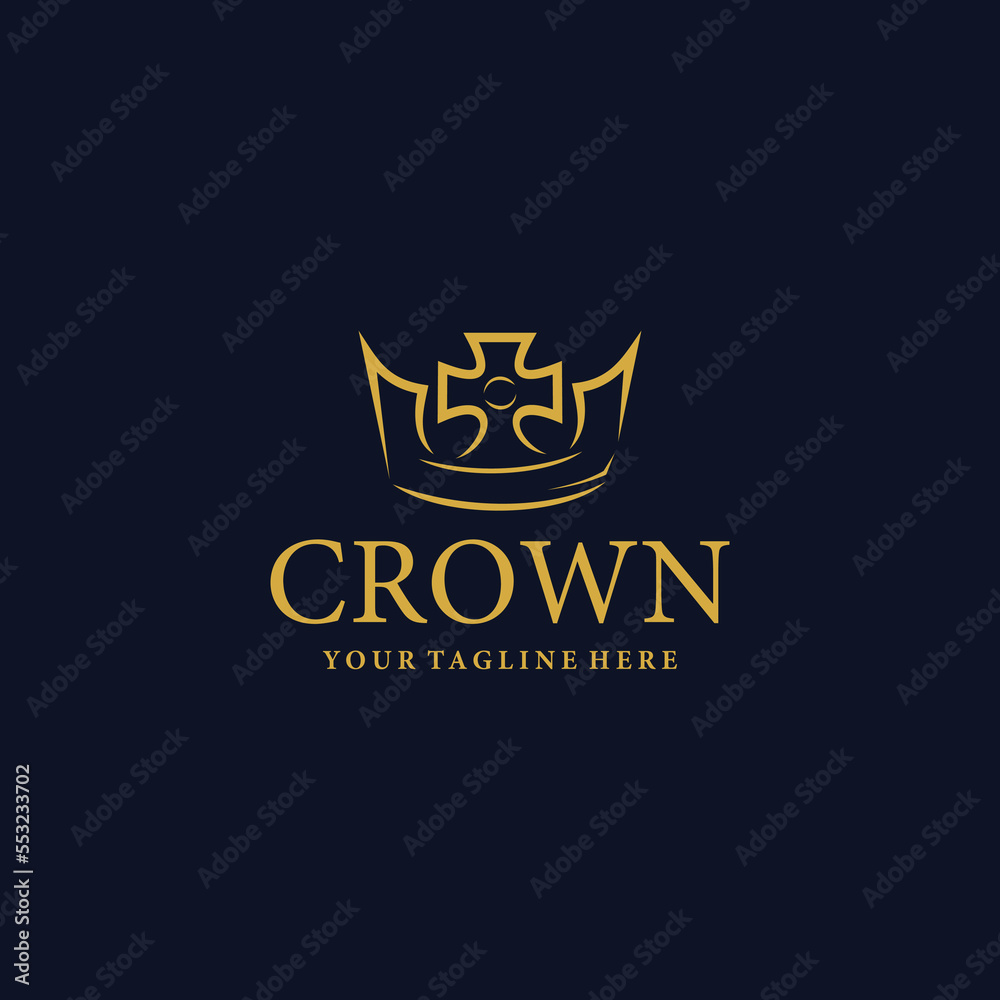 Crown logo - vector illustration, emblem crown logo on dark blue ...
