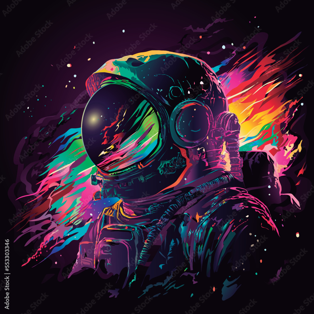 astronaut, vector, colorful, glowing spacial, astro vintage, poster ...