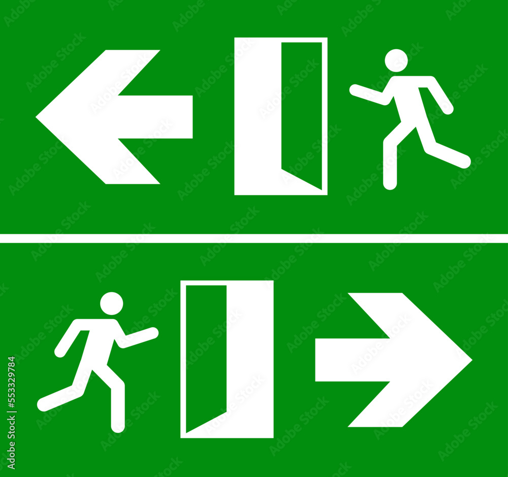 Emergency fire exit sign. Evacuation fire escape door vector sign ...