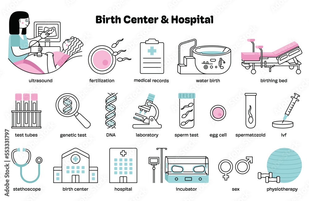 vector set of birth center icons, maternity hospital illustrations ...