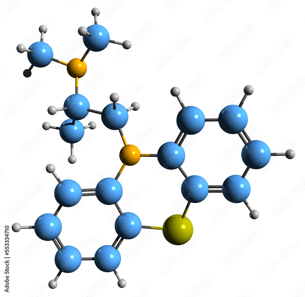 3D image of Promethazine skeletal formula - molecular chemical ...