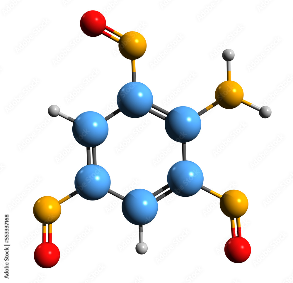 3D image of Trinitroaniline skeletal formula - molecular chemical ...