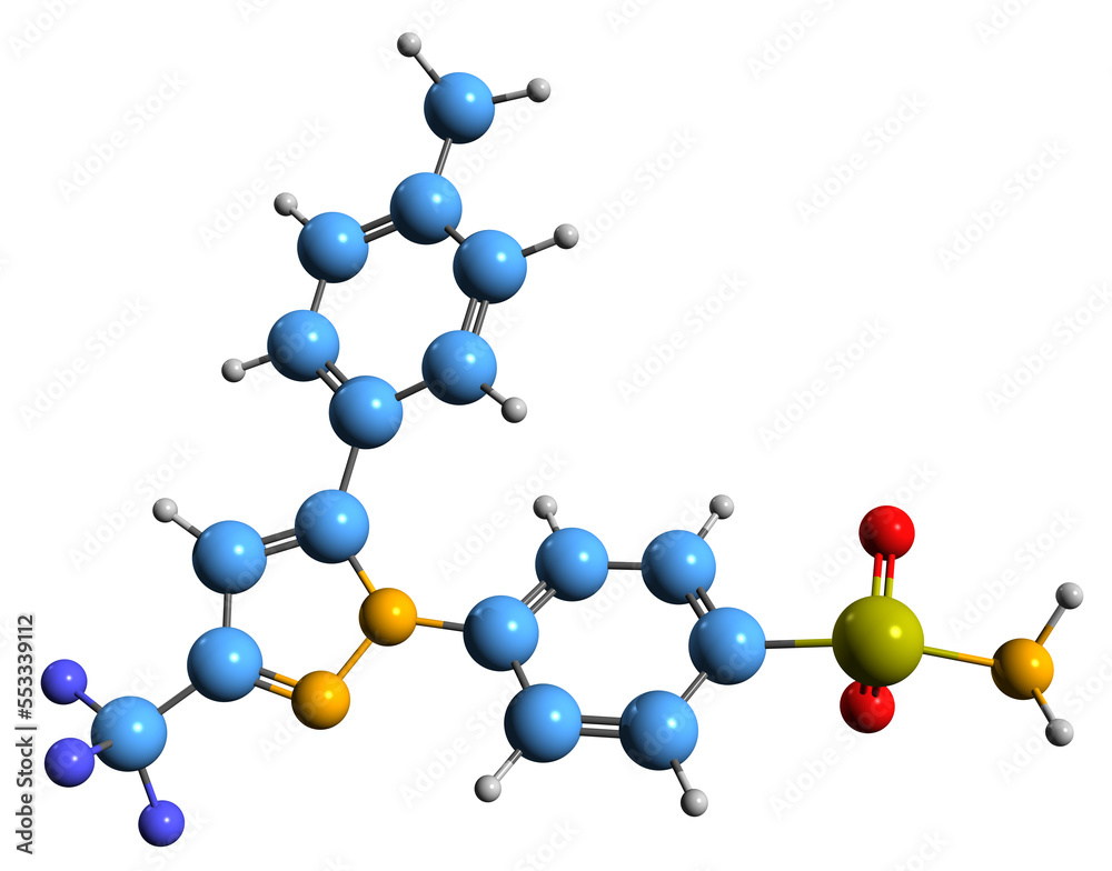 3D image of Celecoxib skeletal formula - molecular chemical structure ...