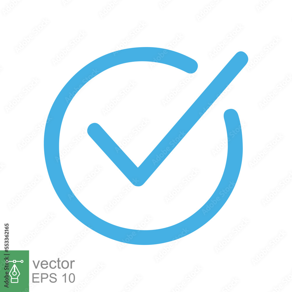Check mark icon. Checkmark right symbol tick sign. Ok button correct circle flat style. Vector ...