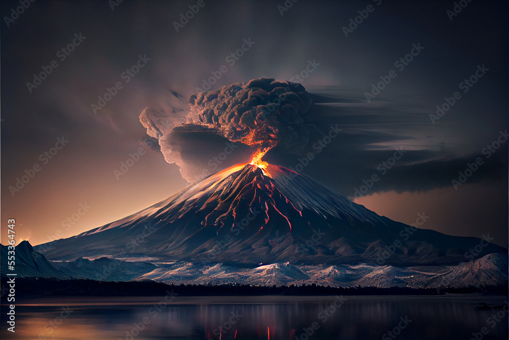 Mount Fuji, Japan, volcanic eruption Stock Illustration | Adobe Stock