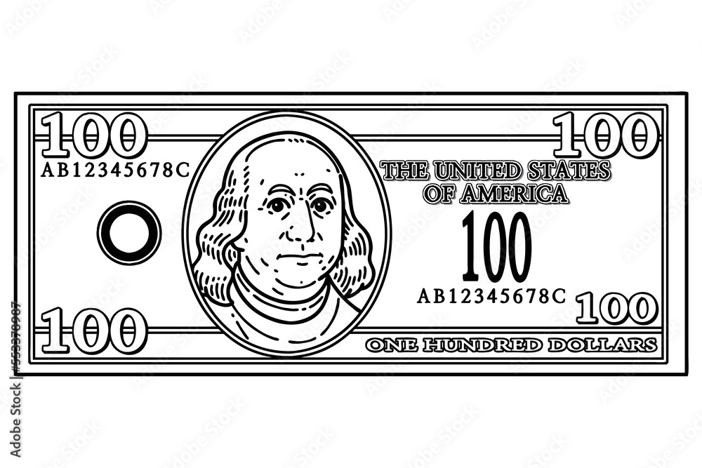 US 100 Dollar bill. Vector line art illustration. Stock Vector | Adobe ...