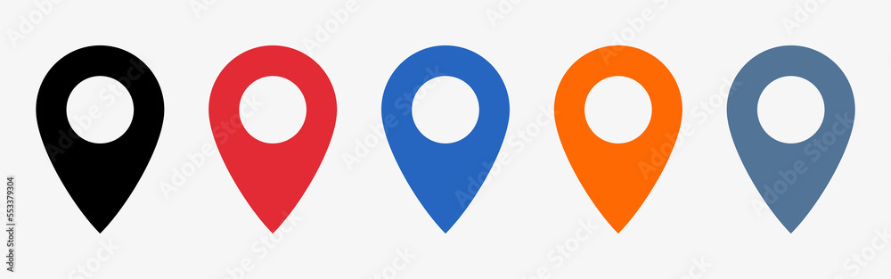 Location pin set. Map pin location icons Vector illustration black, red ...