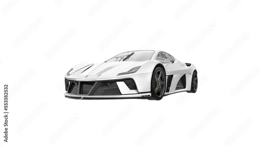 WHITE FERRARI 296 GTB, 3d rendering of FERRARI car on isolated white ...