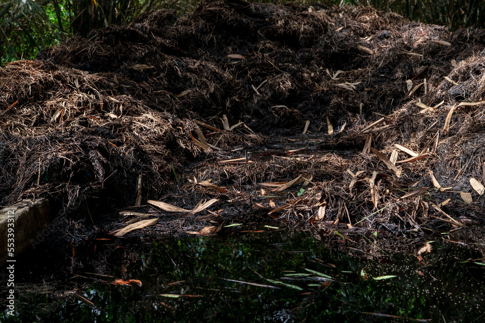 Compost pile in the garden. Compost build healthy soil. Organic ...