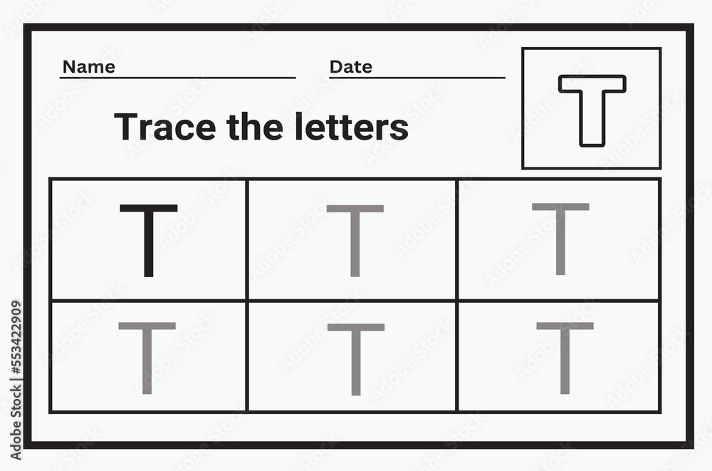 Alphabet tracing worksheet. A-Z writing pages. Letter T. uppercase and ...