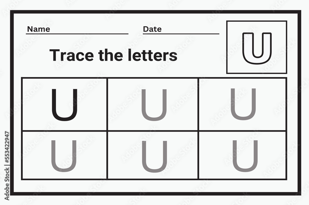 Alphabet tracing worksheet. A-Z writing pages. Letter U. uppercase and ...