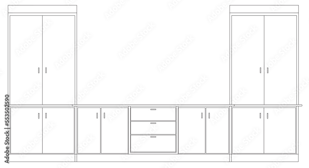 2D graphic image of the front view of a wardrobe or cupboard made of ...